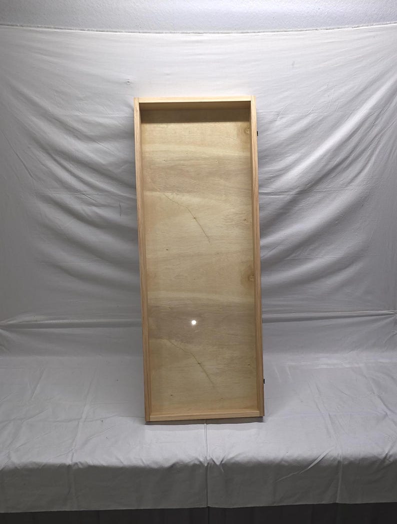 45 X 16 X 2 1/2 Wooden Shadow Box / Hinged Glass Lid / Display Case Box ...