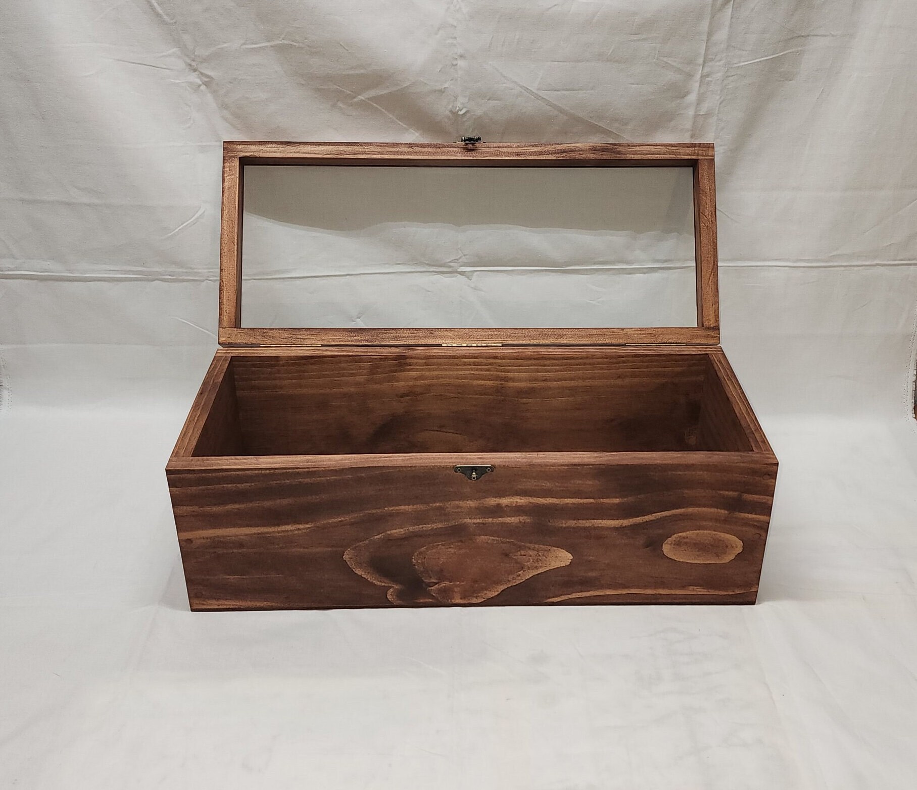 20 X 7 1/2 X 7 Wooden Shadow Box / Hinged Glass Lid / Display Case ...