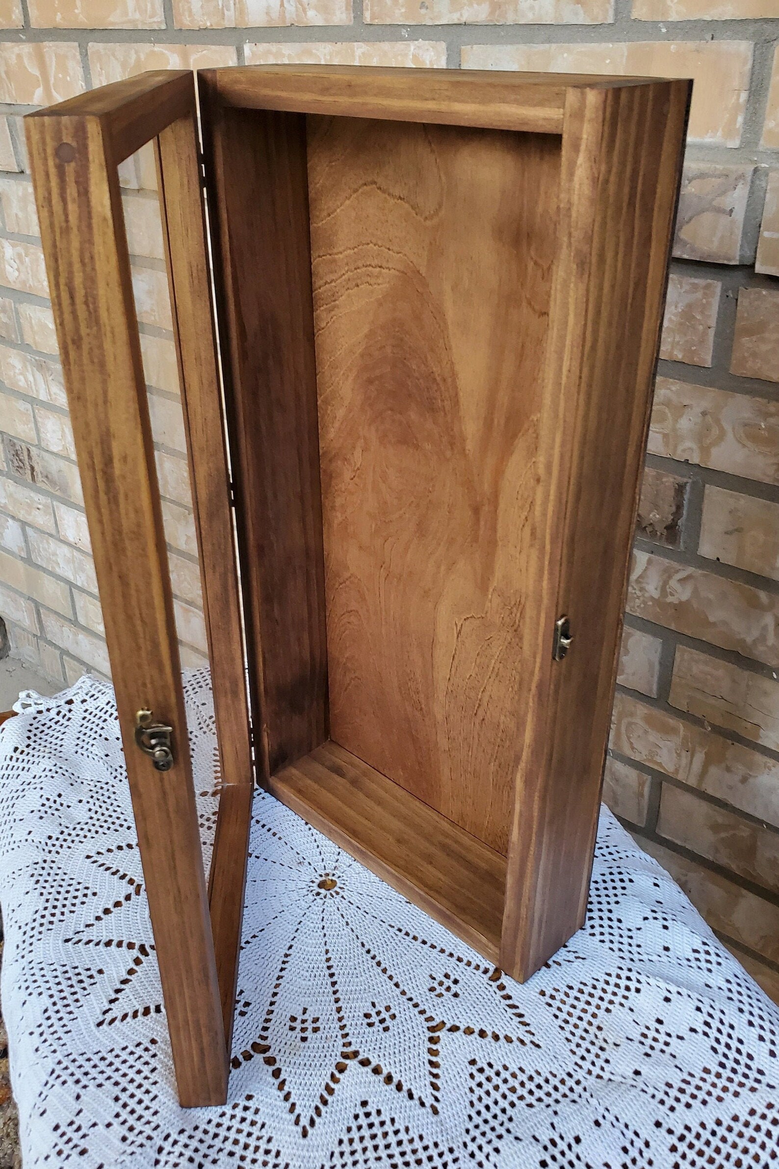 19 X 9 X 3 1/4 Wooden Shadow Box / Hinged Glass Lid / Display Case Box ...