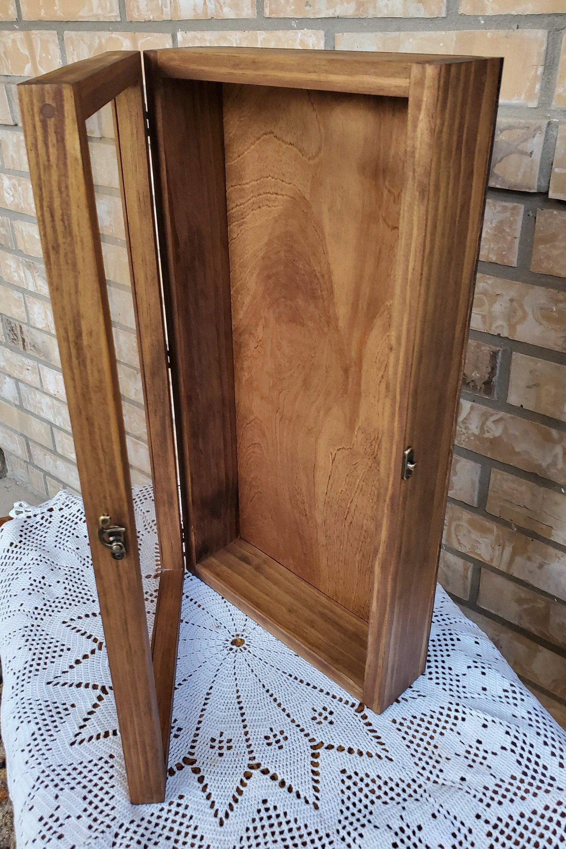 19 X 9 X 3 1/4 Wooden Shadow Box / Hinged Glass Lid / Display Case Box ...