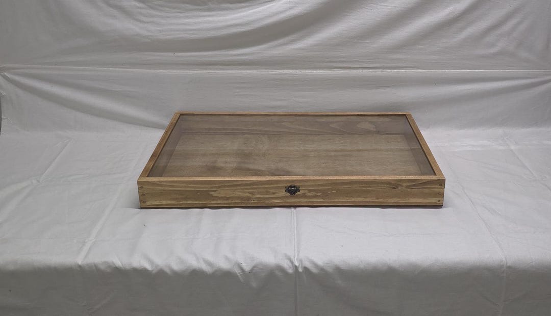 29 X 18 X 2 1/2 Wooden Shadow Box / Hinged Glass Lid / Display Case Box ...