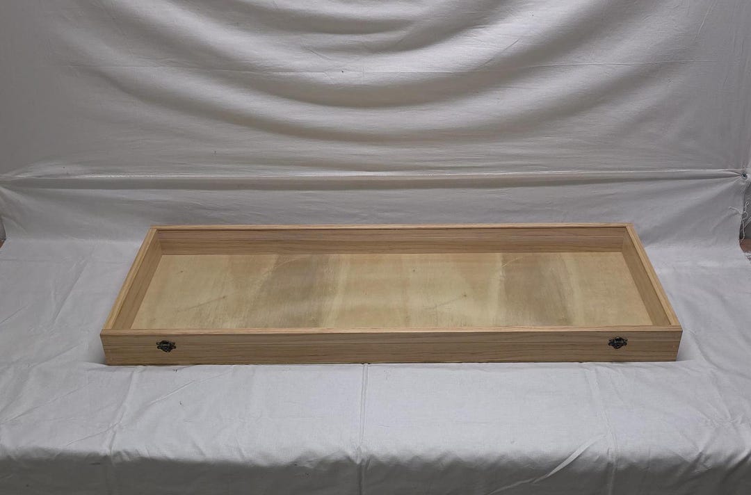 45 X 16 X 2 1/2 Wooden Shadow Box / Hinged Glass Lid / Display Case Box ...