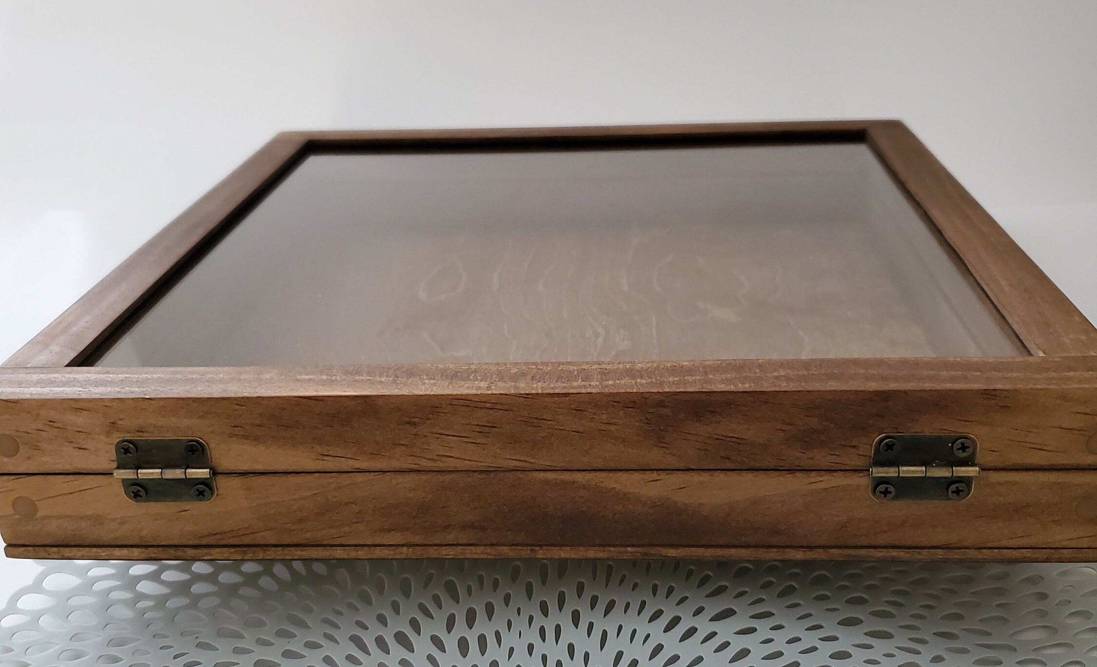 10 X 10 X 1 1/2 Wooden Shadow Box / Hinged Glass / Display Case Box ...