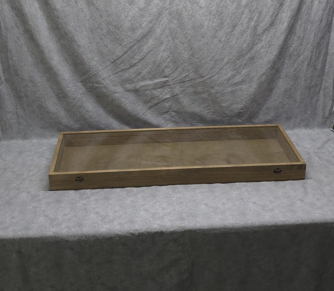42 X 14 X 2 1/2 Wooden Shadow Box / Hinged Glass Lid / Display Case Box ...