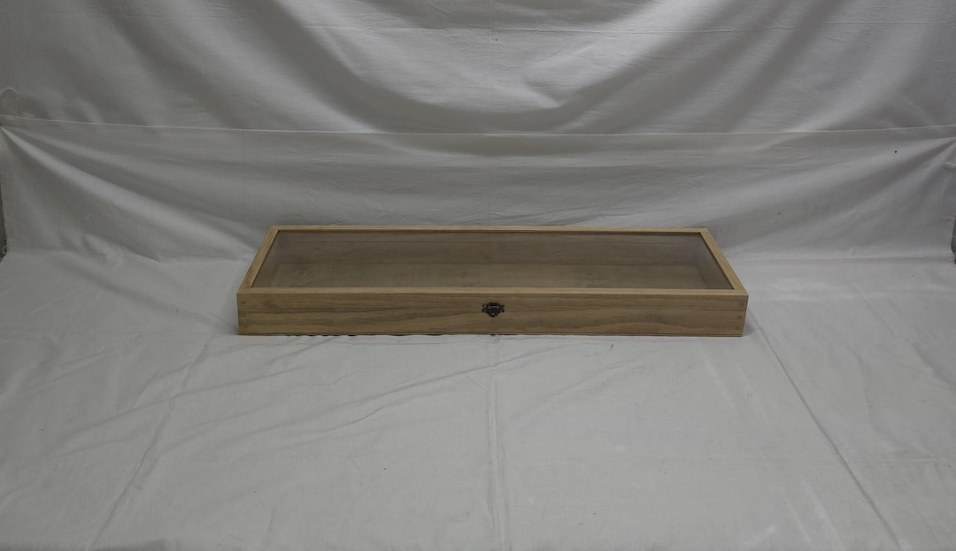 31 3/4 X 8 3/4 X 2 1/2 Wooden Shadow Box / Hinged Glass Lid / Display ...