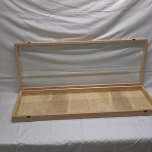 45 X 16 X 2 1/2 Wooden Shadow Box / Hinged Glass Lid / Display Case Box ...