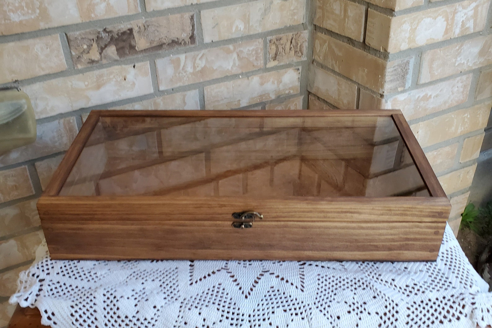 19 X 9 X 3 1/4 Wooden Shadow Box / Hinged Glass Lid / Display Case Box ...