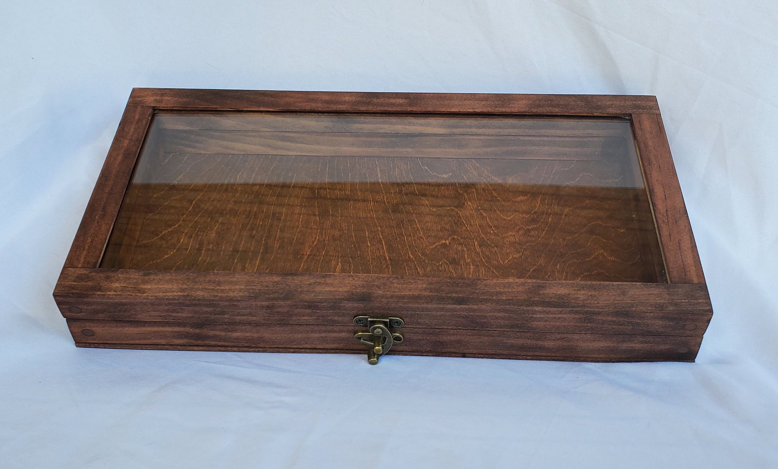 12 1/2 X 5 1/2 X 1 1 /2 Wooden Shadow Box / Hinged Glass Lid / Display ...