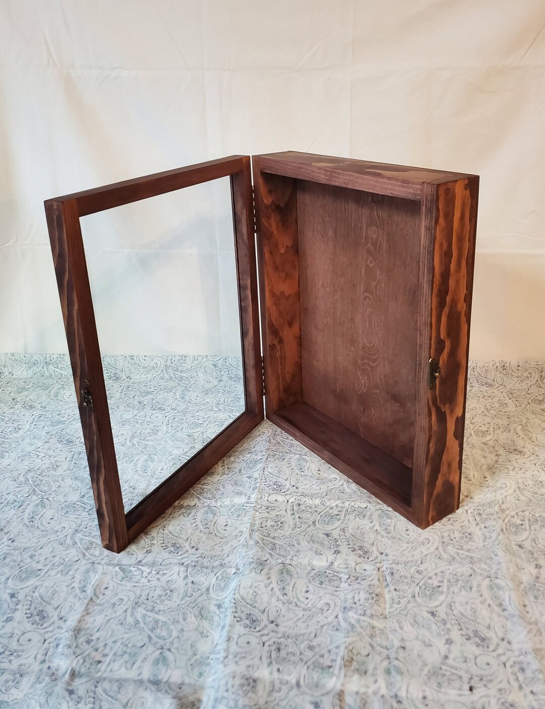 14 X 11 X 3 Wooden Shadow Box / Hinged Glass Lid / Display Case Box ...