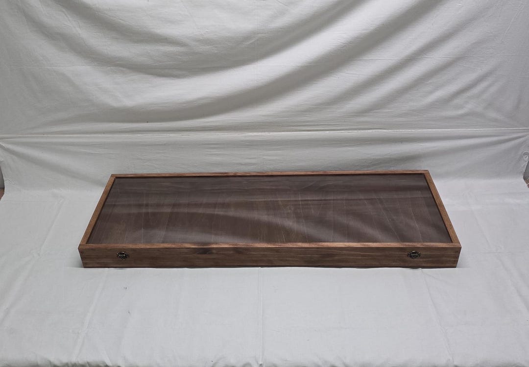 42 X 14 X 2 1/2 Wooden Shadow Box / Hinged Glass Lid / Display Case Box ...