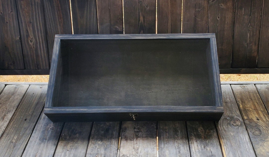 19 X 9 X 3 1/4 Wooden Shadow Box / Hinged Glass Lid / Display Case Box ...