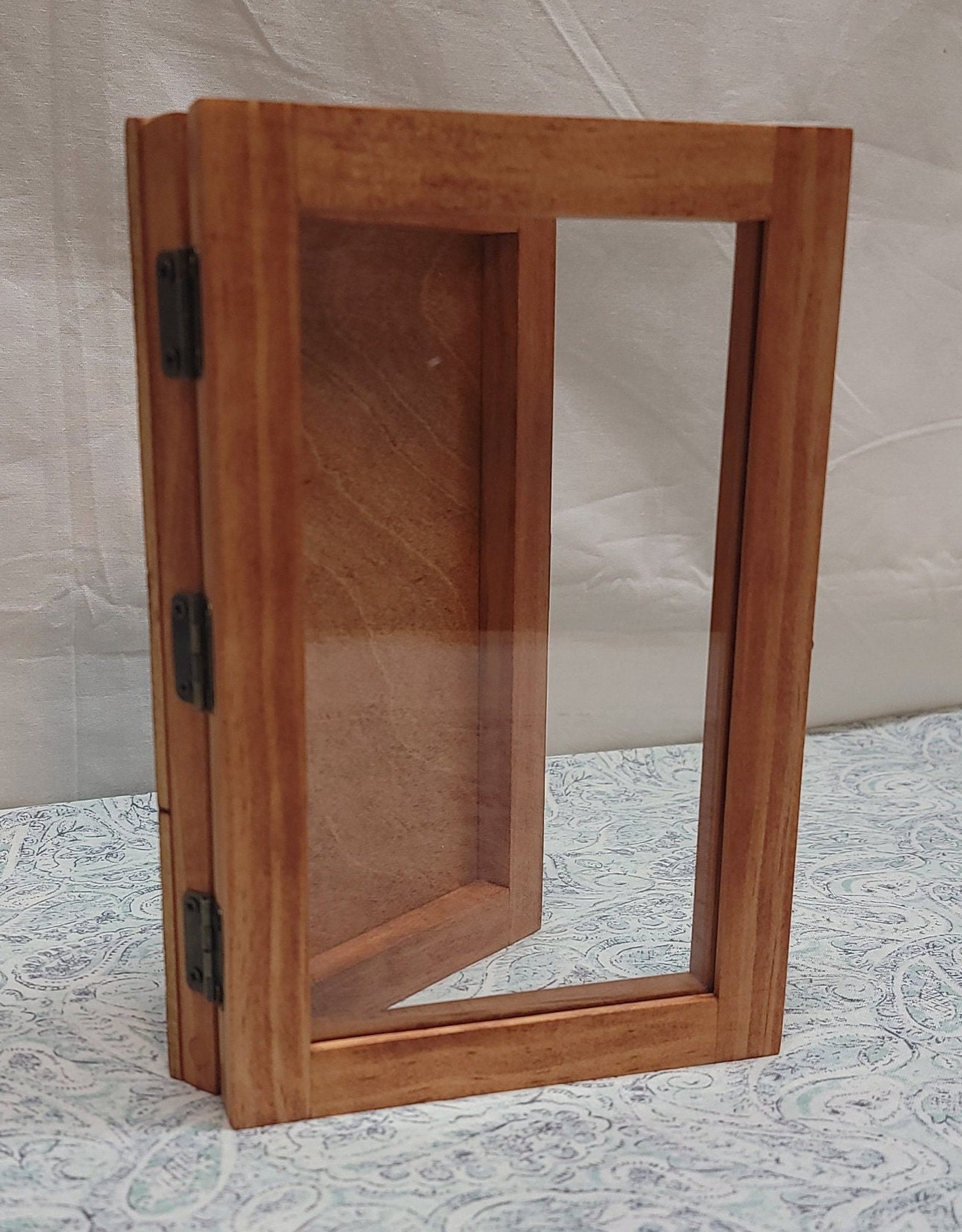 4 X 7 X 3/4 Wooden Shadow Box / Hinged Glass Lid / Display Case Box ...