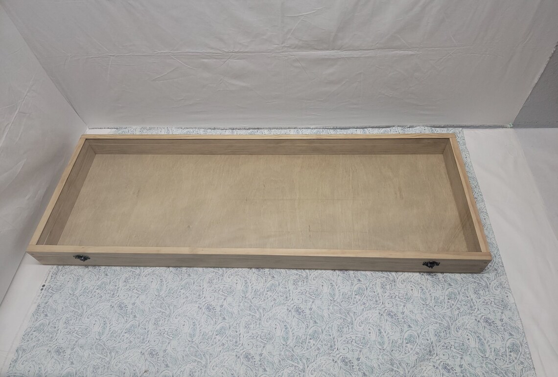 42 X 14 X 2 1/2 Wooden Shadow Box / Hinged Glass Lid / Display Case Box ...