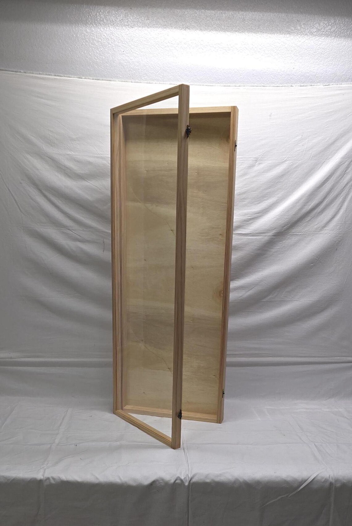 45 X 16 X 2 1/2 Wooden Shadow Box / Hinged Glass Lid / Display Case Box ...