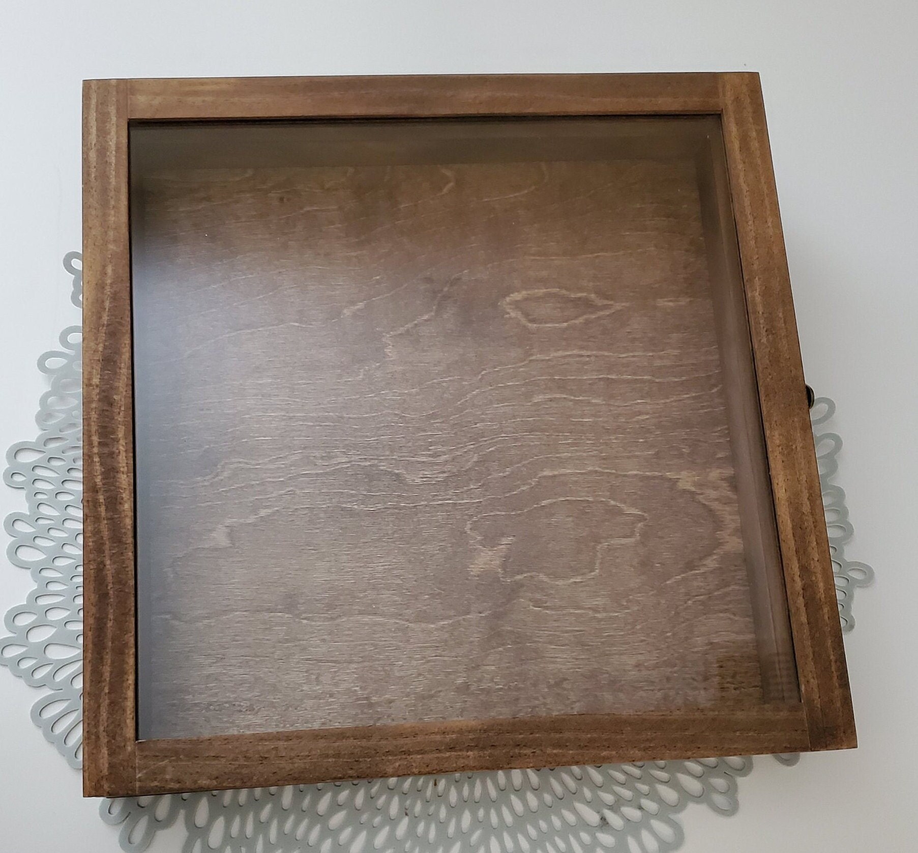 10 X 10 X 1 1/2 Wooden Shadow Box / Hinged Glass / Display Case Box ...
