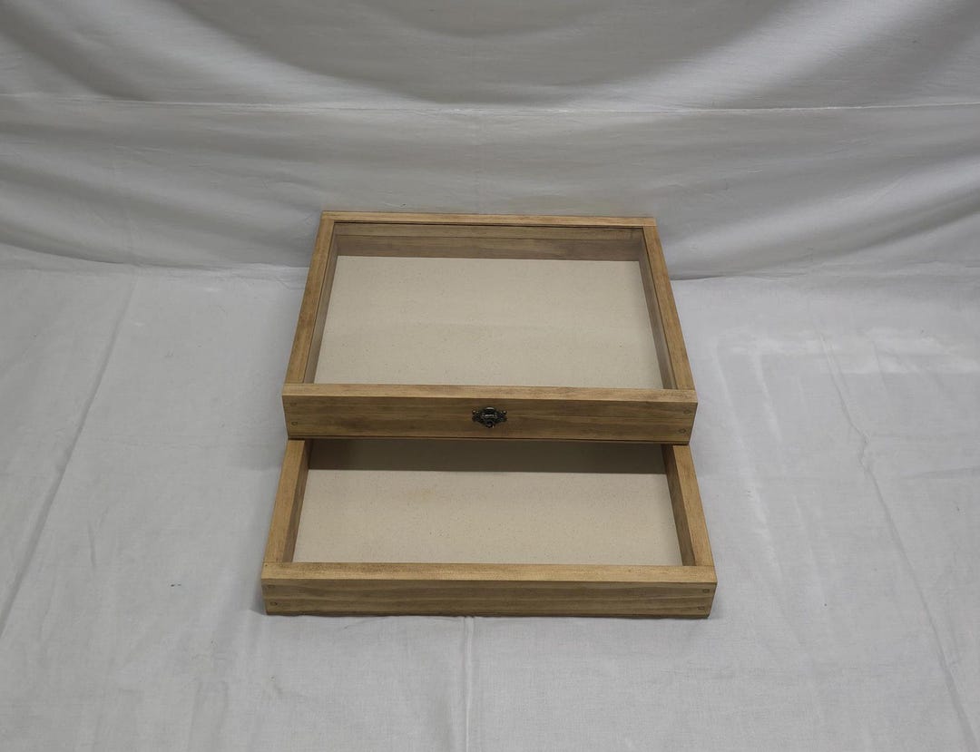 16 X 12 X 2 Double Wooden Shadow Box / Hinged Glass Lid / Display Case ...