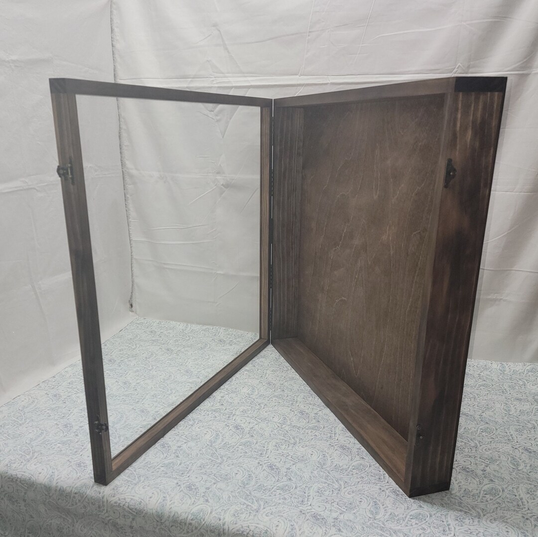 26 X 23 X 3 1/2 Wooden Shadow Box / Hinged Glass Lid / Display Case Box ...