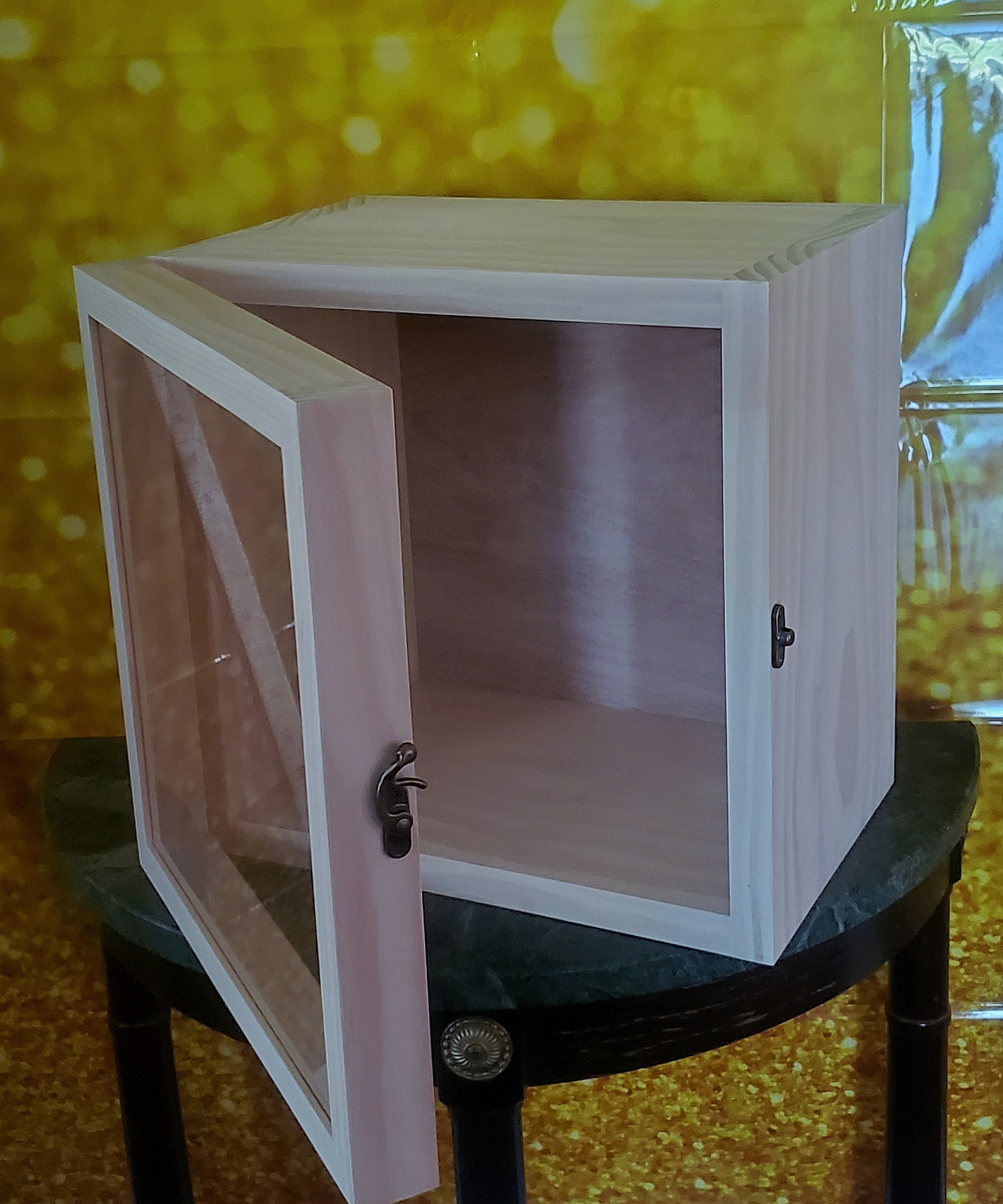 10 X 10 X 8 1/4 Wooden Shadow Box / Hinged Glass Lid / Display Case Box ...