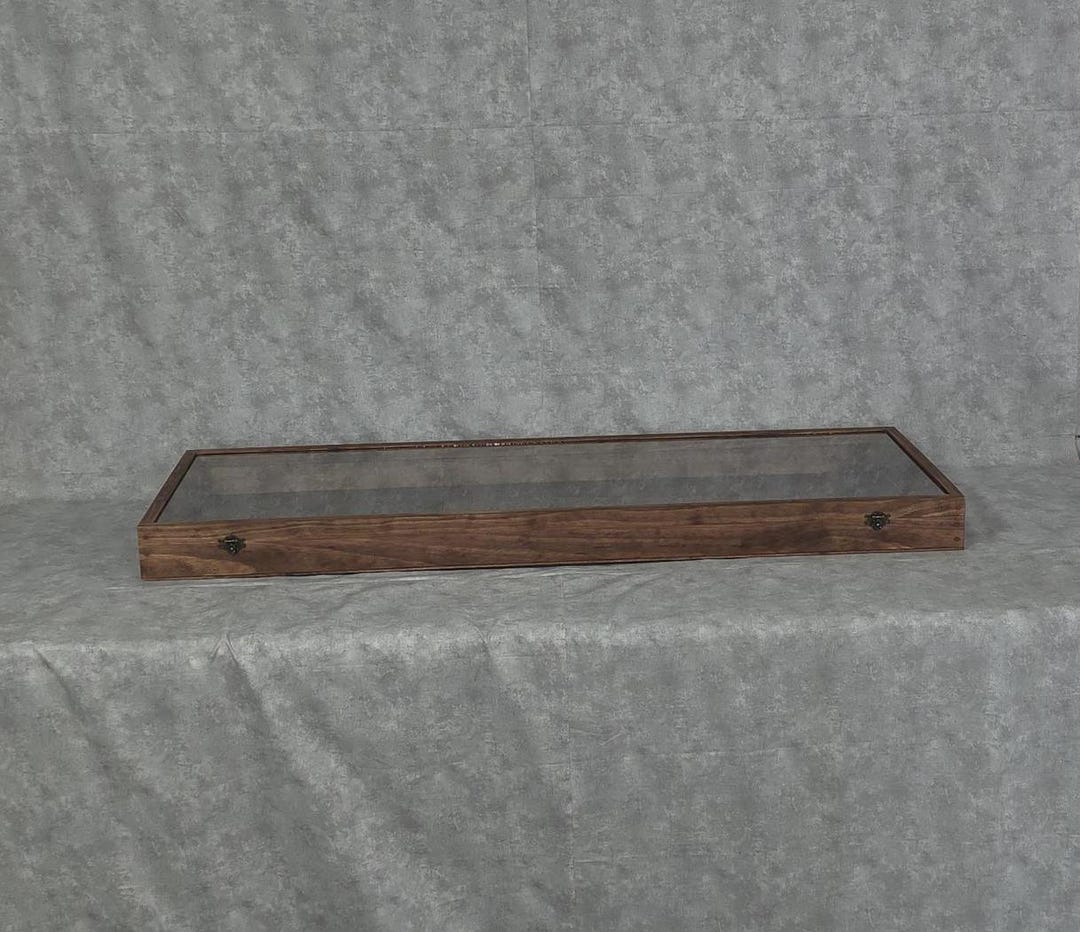 45 X 16 X 2 1/2 Wooden Shadow Box / Hinged Glass Lid / Display Case Box ...