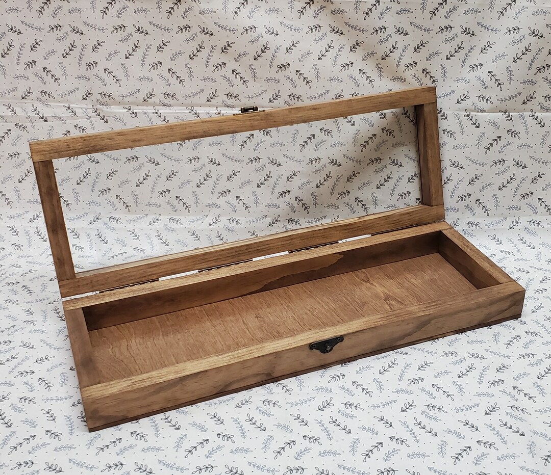 17 X 5 X 2 Wooden Shadow Box / Hinged Glass Lid / Display Case Box ...
