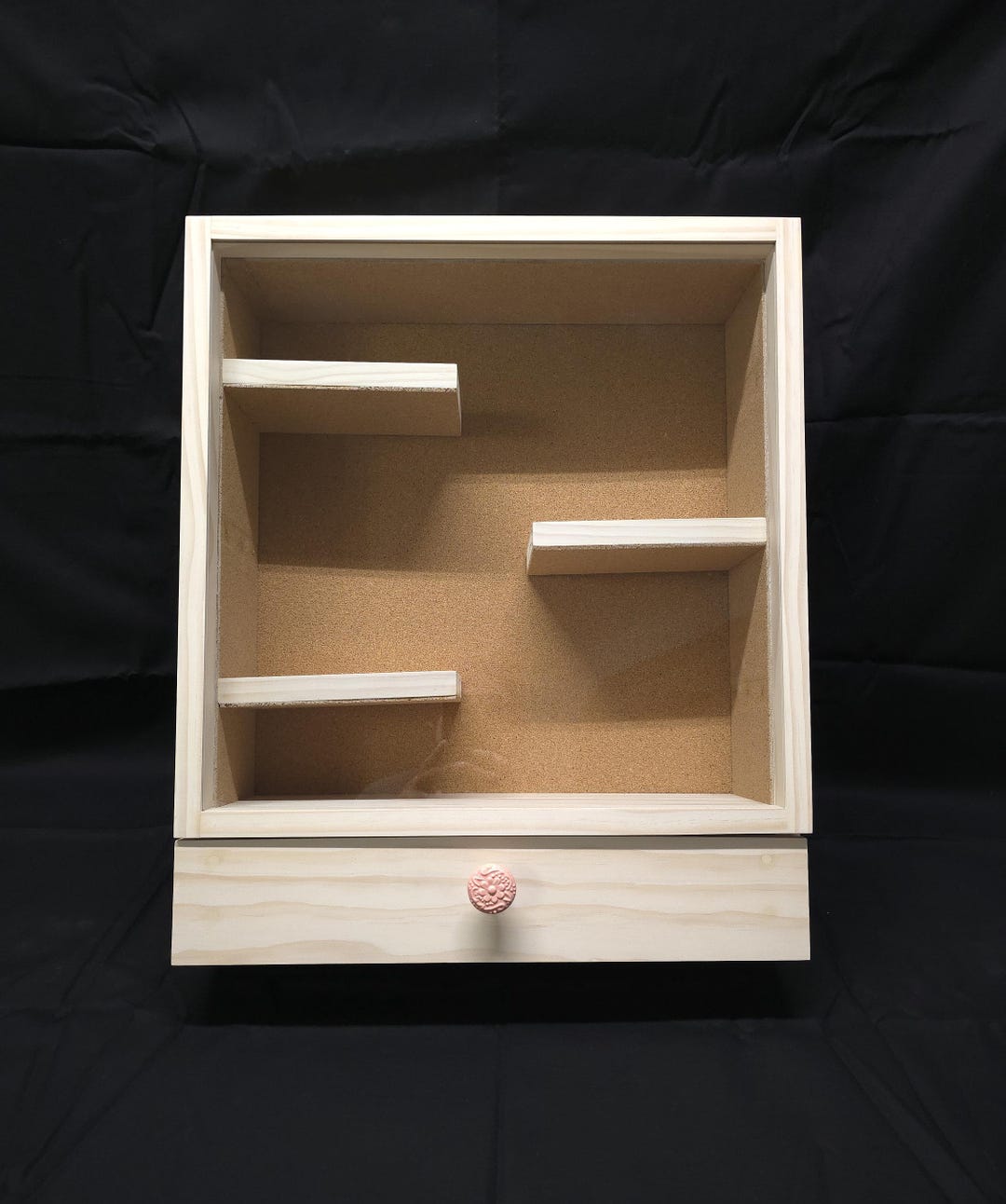 16 1/2 X 16 1/2 X 5 Wooden Shadow Box / Hinged Glass Lid / 3 Staggered ...