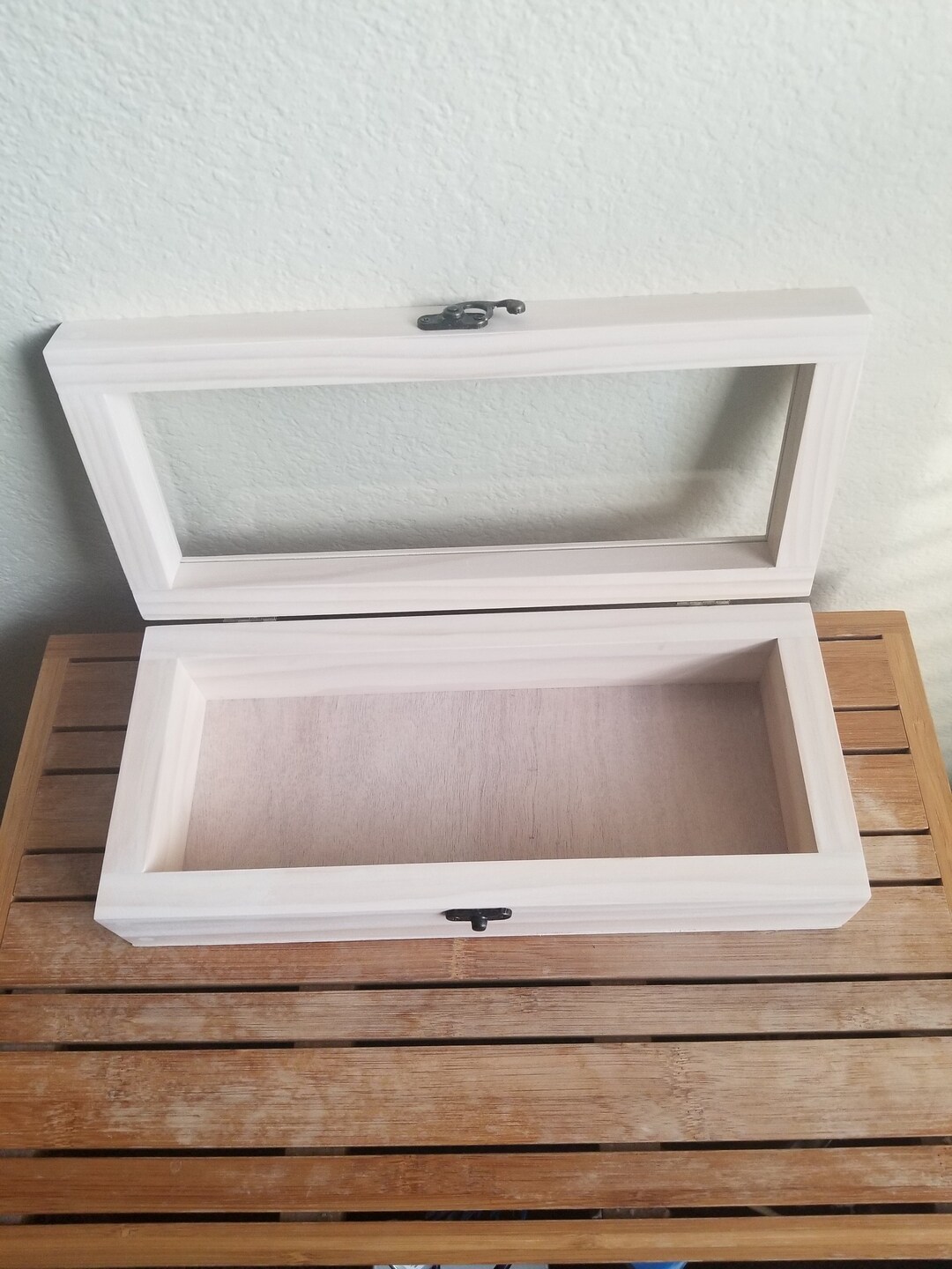 11 X 4 X 2 3/4 Wooden Shadow Box / Hinged Glass Lid / Display Case Box ...