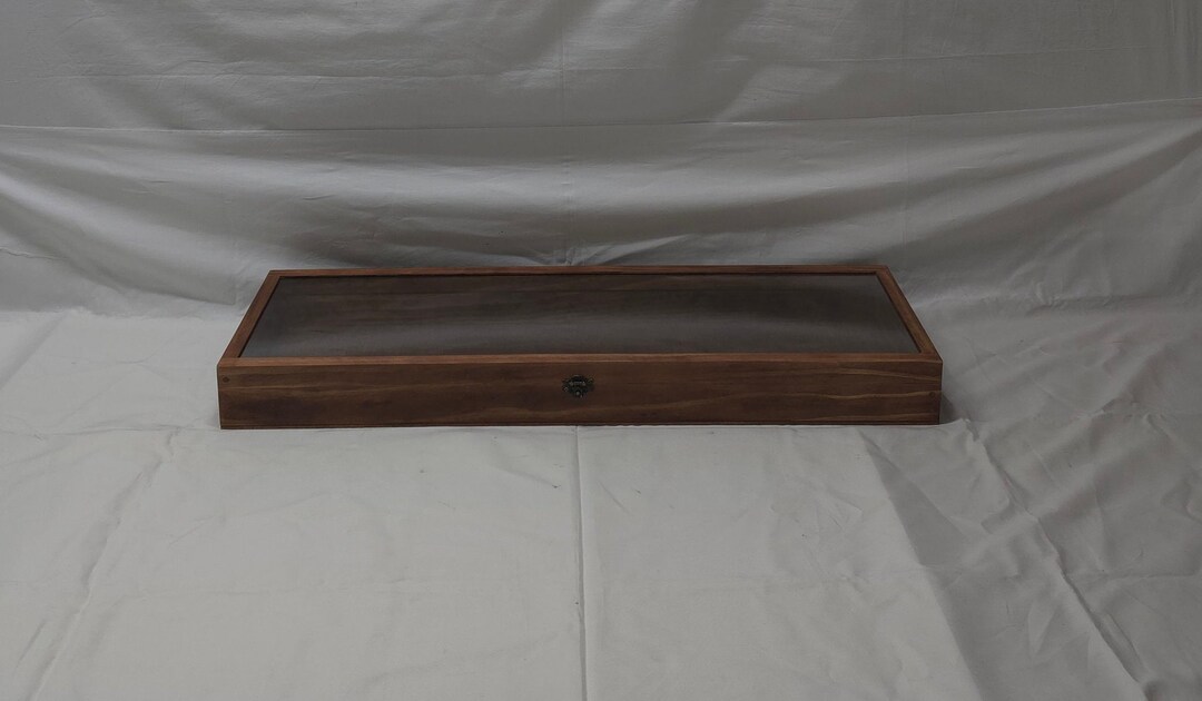 31 3/4 X 8 3/4 X 2 1/2 Wood Shadow Box / Hinged Glass Lid / Display ...