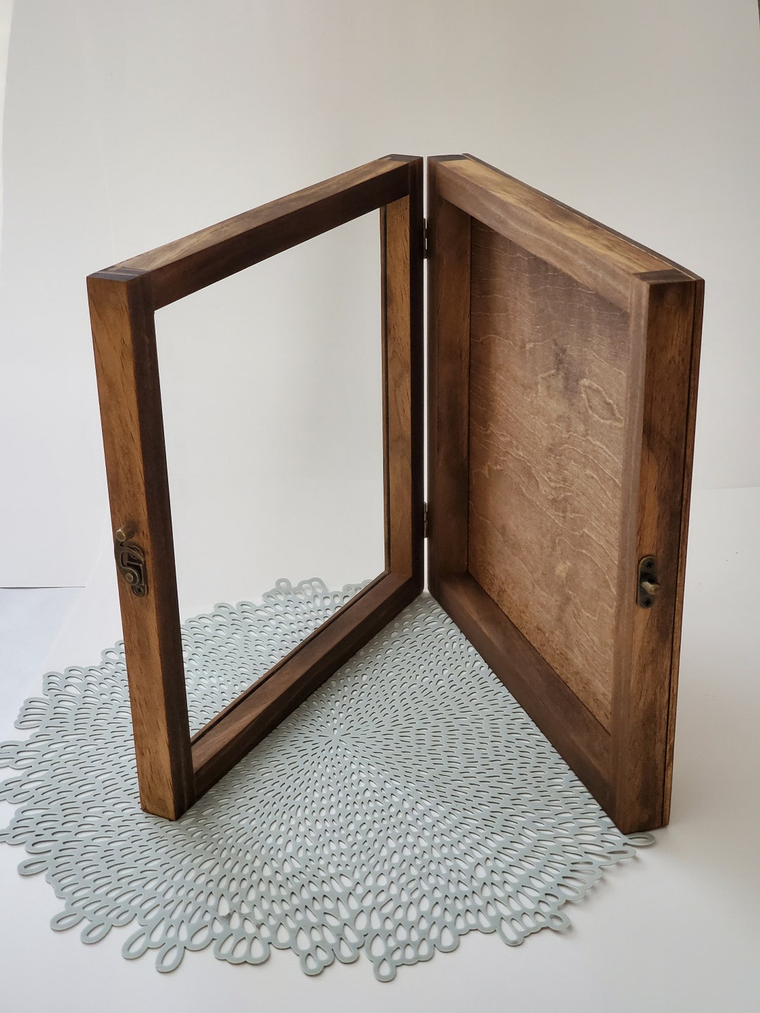 10 X 10 X 1 1/2 Wooden Shadow Box / Hinged Glass / Display Case Box ...