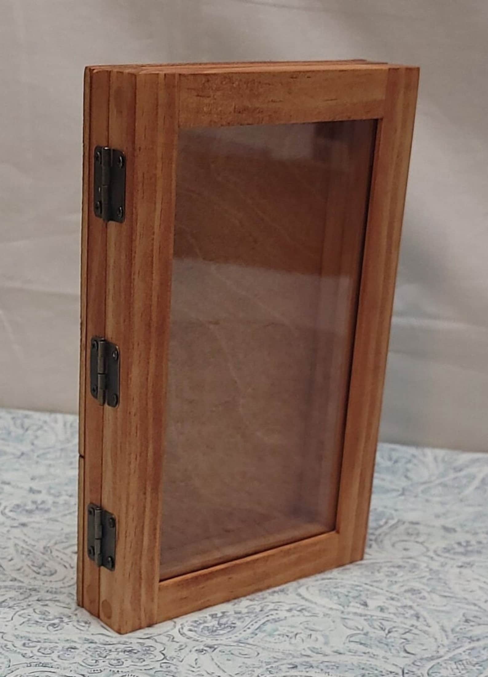 4 X 7 X 3/4 Wooden Shadow Box / Hinged Glass Lid / Display Case Box ...