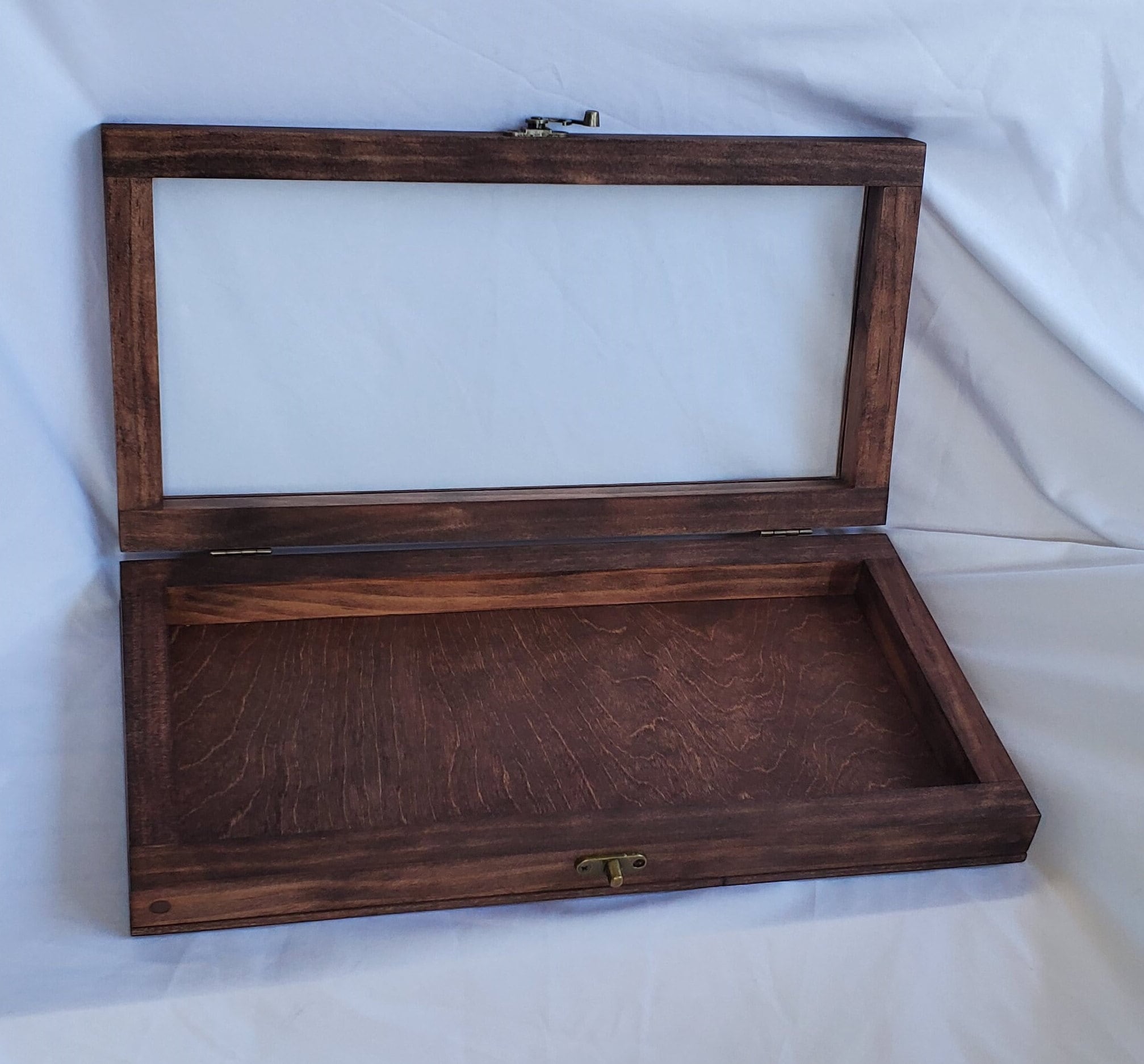 12 1/2 X 5 1/2 X 1 1 /2 Wooden Shadow Box / Hinged Glass Lid / Display ...