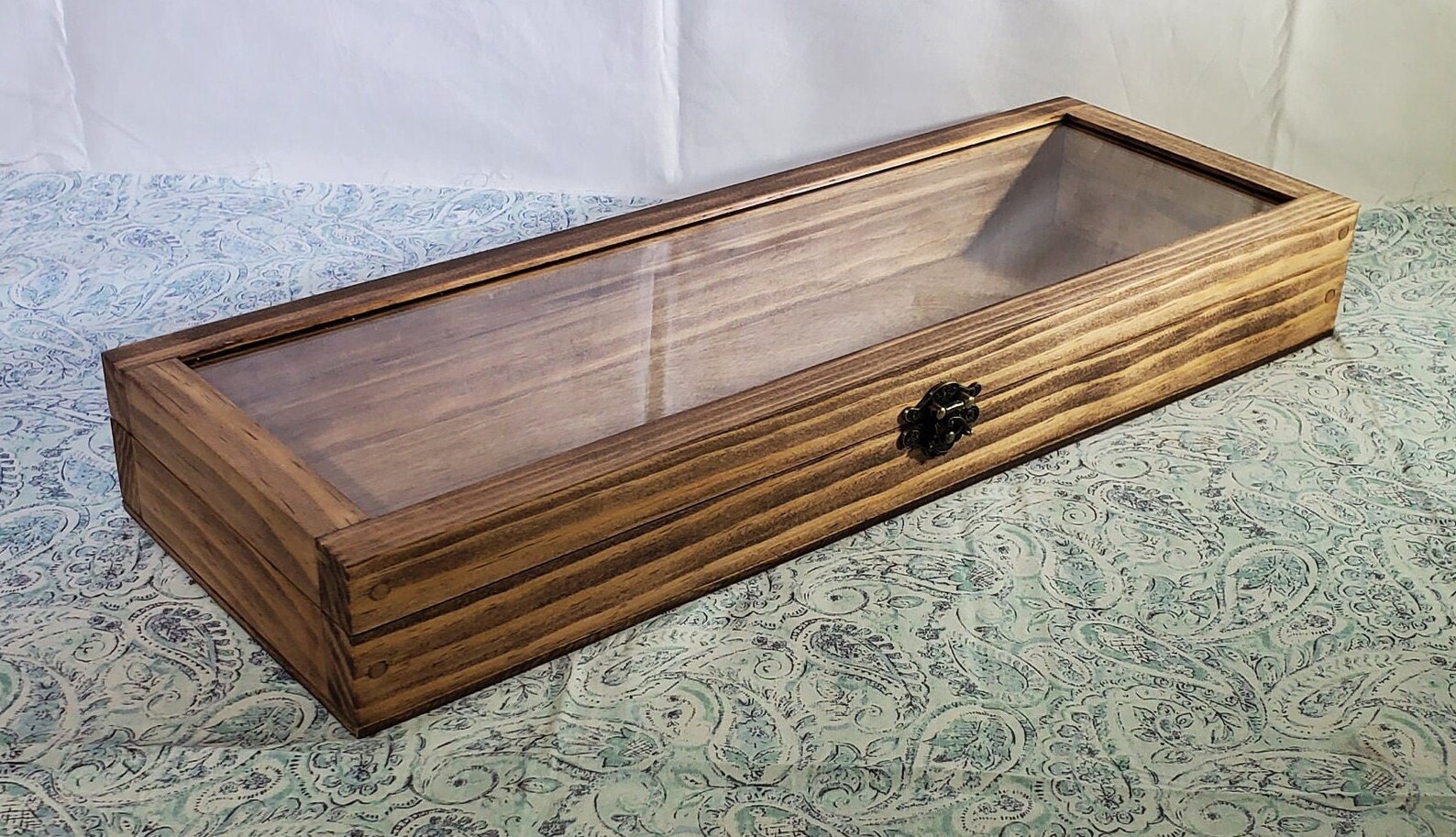 17 X 5 X 2 Wooden Shadow Box / Hinged Glass Lid / Display Case Box ...
