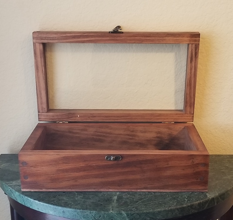 11 X 5 1/2 X 3 1/4 Wooden Shadow Box / Hinged Glass Lid / Jewelry ...