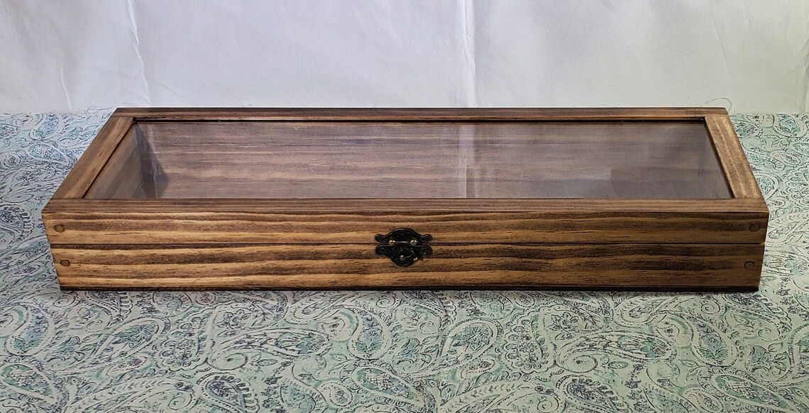 17 X 5 X 2 Wooden Shadow Box / Hinged Glass Lid / Display Case Box ...