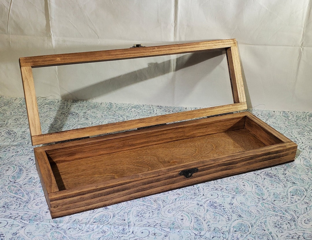 17 X 5 X 2 Wooden Shadow Box / Hinged Glass Lid / Display Case Box ...