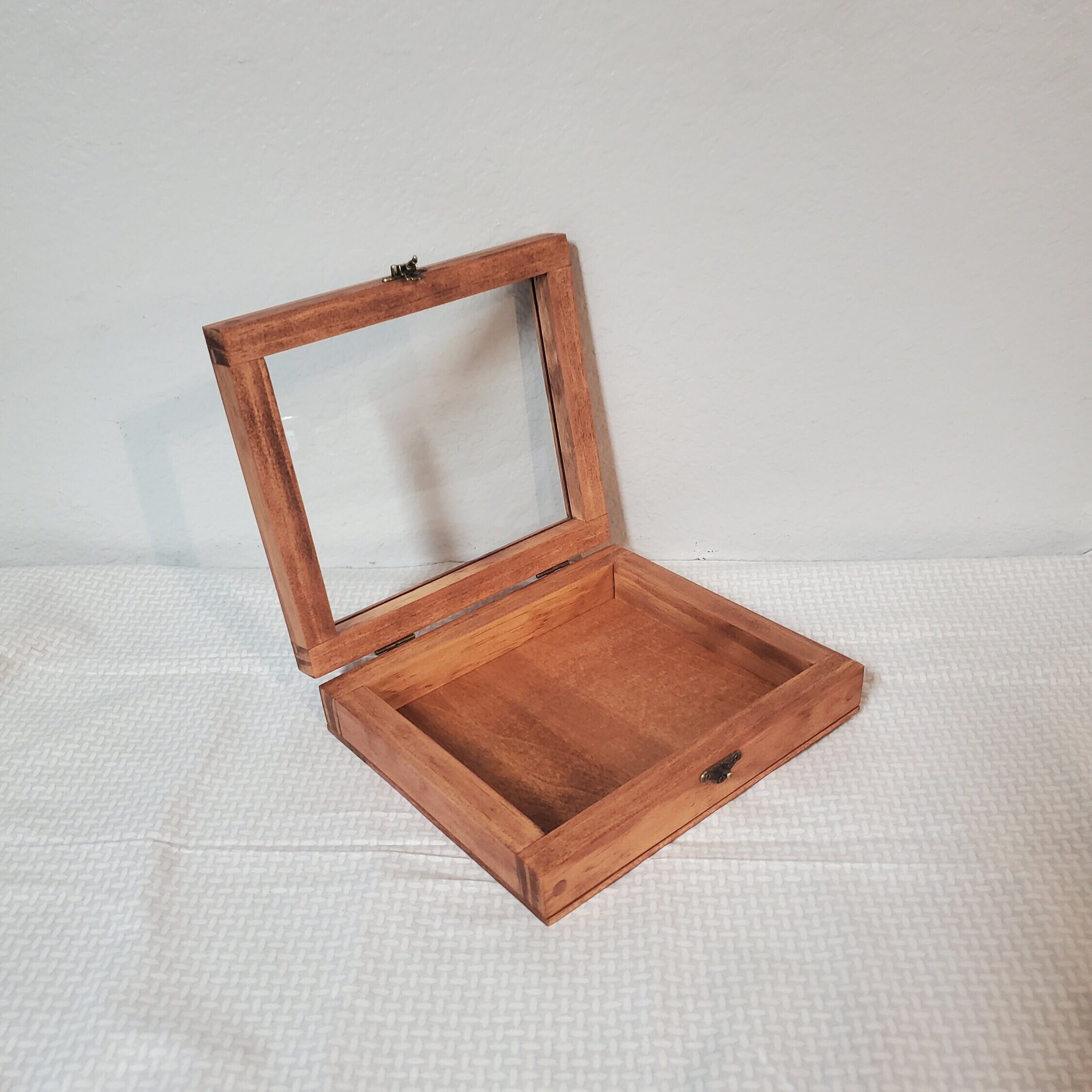 7 X 6 X 1 1/2 Wooden Shadow Box / Hinged Glass Lid / Display Case Box ...