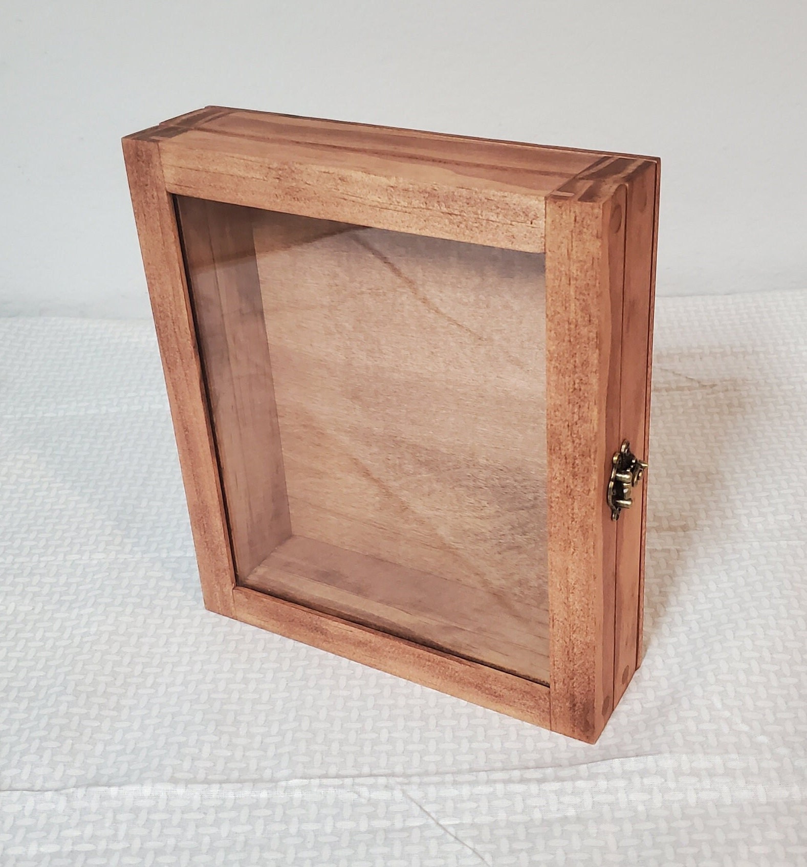 7 X 6 X 1 1/2 Wooden Shadow Box / Hinged Glass Lid / Display Case Box ...