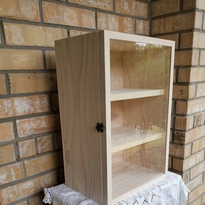 19 X 12 X 9 Wooden Shadow Box / Hinged Glass Lid / 2 Shelves 3 ...