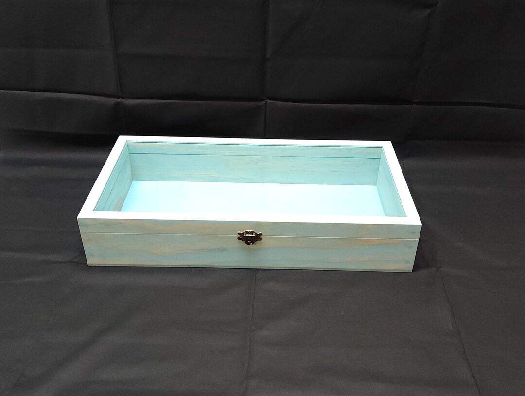 19 X 9 X 3 1/4 Wooden Shadow Box / Hinged Glass Lid / Display Case Box ...