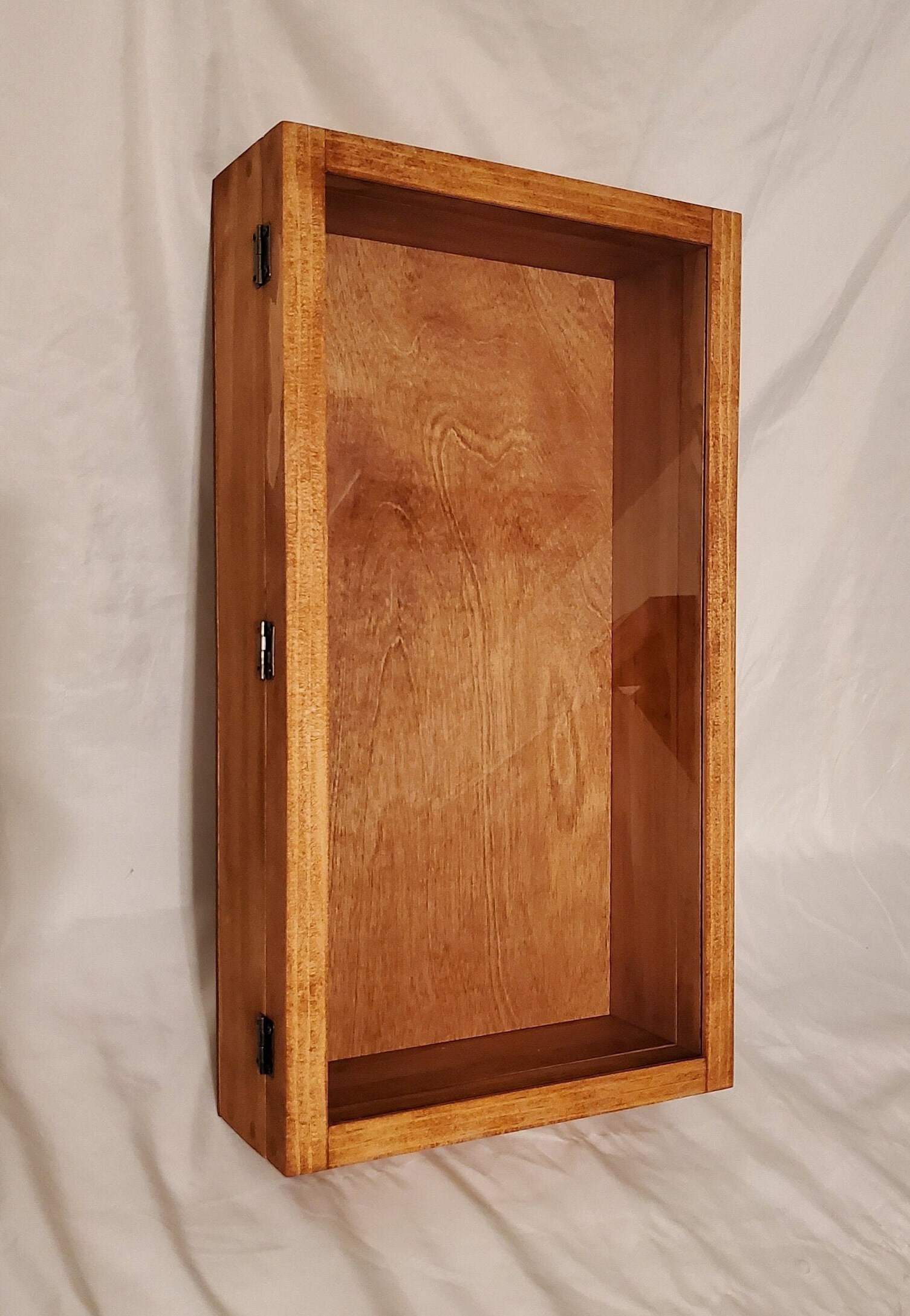 16 X 8 X 3 1/4 Wooden Shadow Box / Hinged Glass Lid / Display Case Box ...