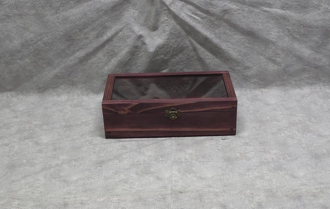 11 X 5 1/2 X 3 1/4 Wooden Shadow Box / Hinged Glass Lid / Display Case ...