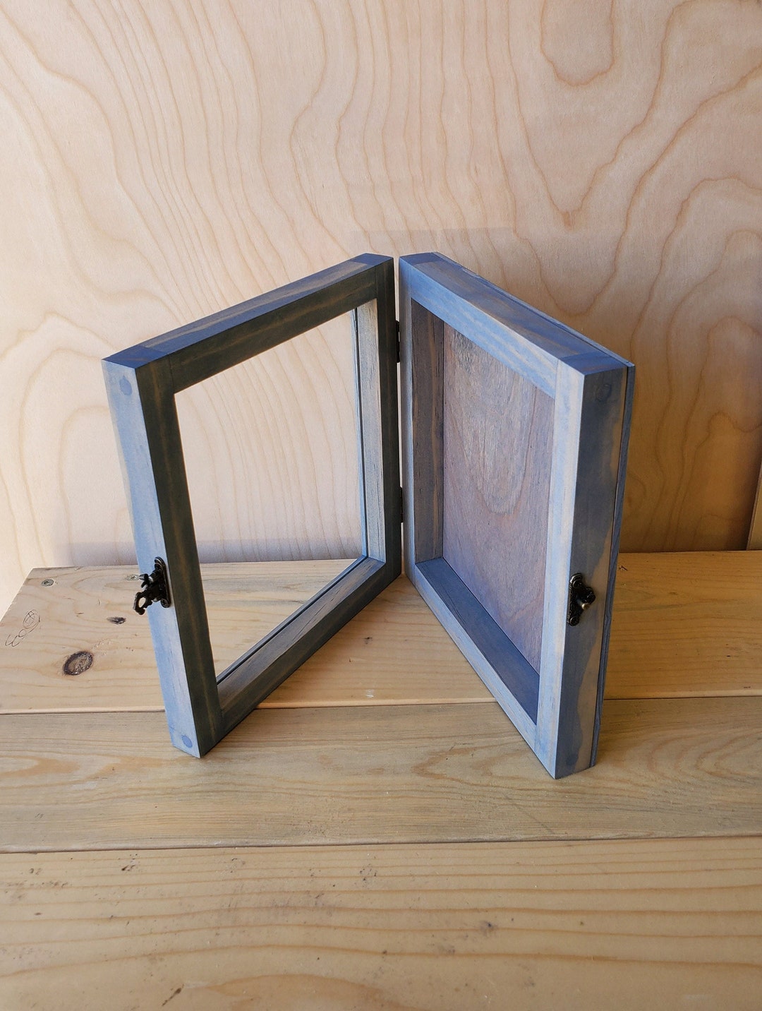 7 X 6 X 1 1/2 Wooden Shadow Box / Hinged Glass Lid / Display Case Box ...