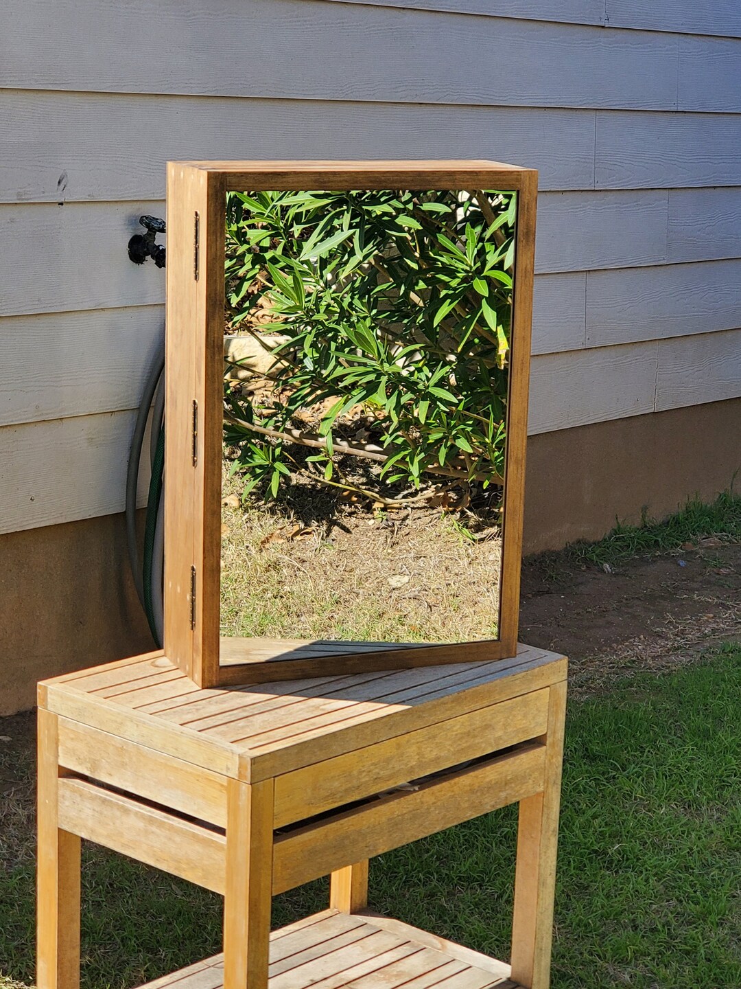 18 X 12 X 4 Wooden Shadow Box / Mirror Hinged Lid / 1 Shelf / Display ...
