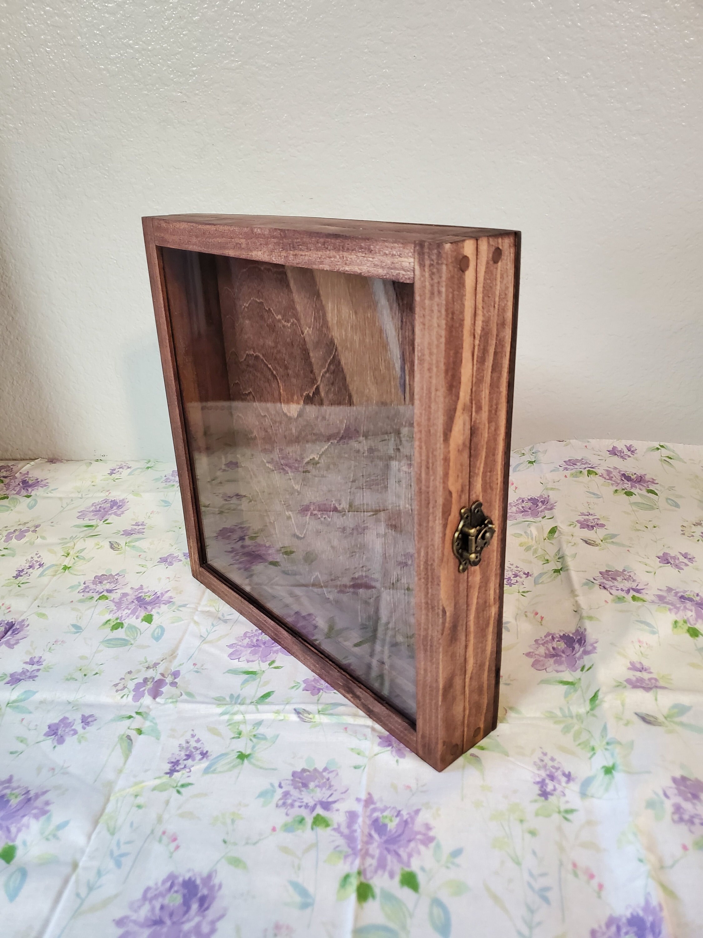 10 X 10 X 1 1/2 Wooden Shadow Box / Hinged Glass / Display Case ...