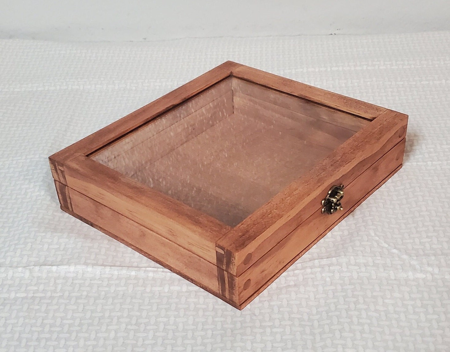 7 X 6 X 1 1/2 Wooden Shadow Box / Hinged Glass Lid / Display Case Box ...