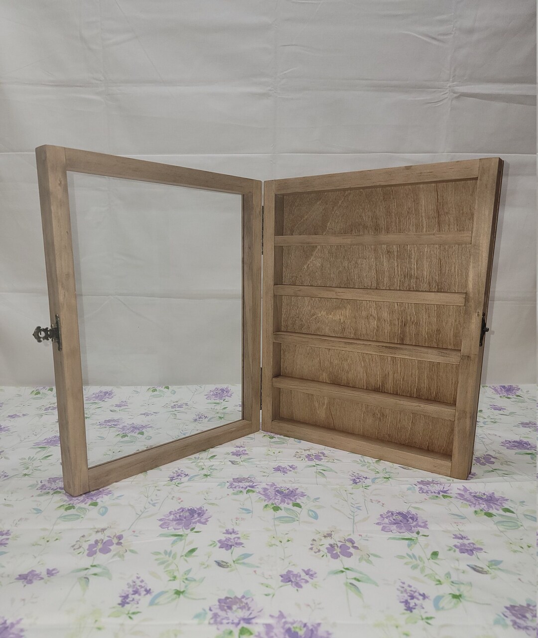 12 1/2 X 10 X 1 1/2 Wooden Shadow Box / Hinged Glass Lid / 5 ...
