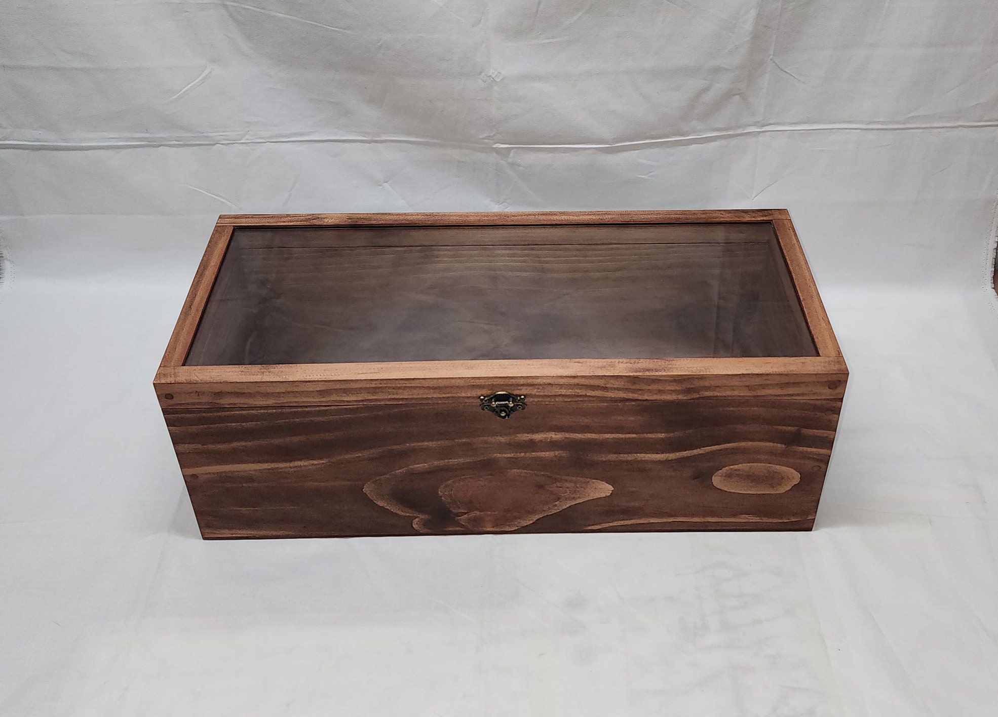 20 X 7 1/2 X 7 Wooden Shadow Box / Hinged Glass Lid / Display Case ...