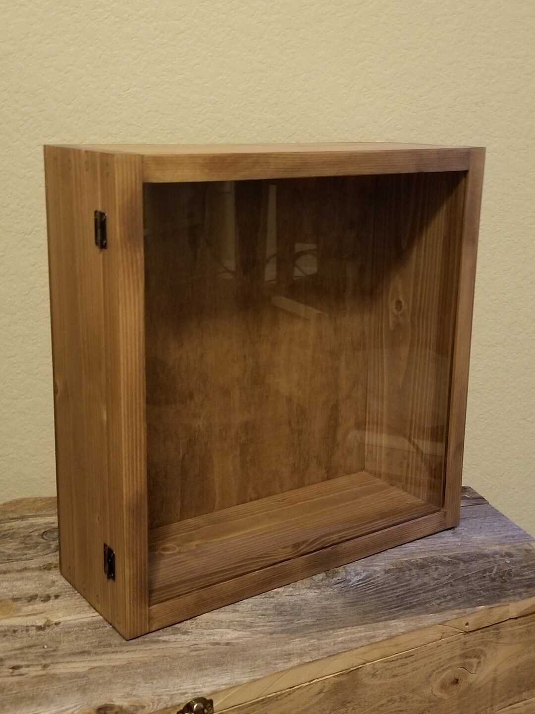 12 X 12 X 3 Wooden Shadow Box / Hinged Glass Lid / Display Case Box ...