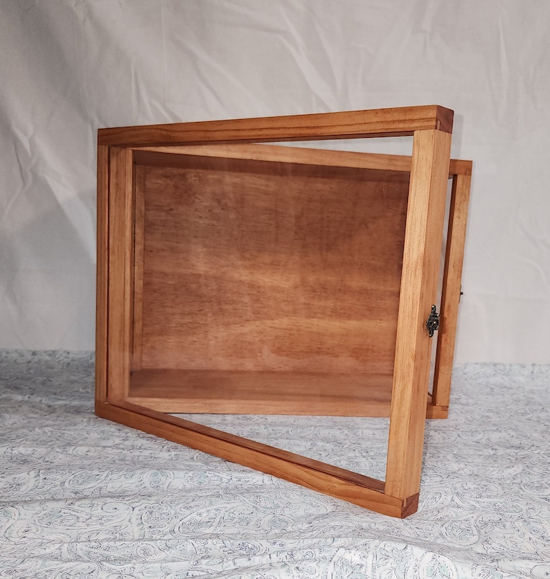 16 X 12 X 8 Wooden Shadow Box / 3 Sided Glass / Hinged Glass Lid ...