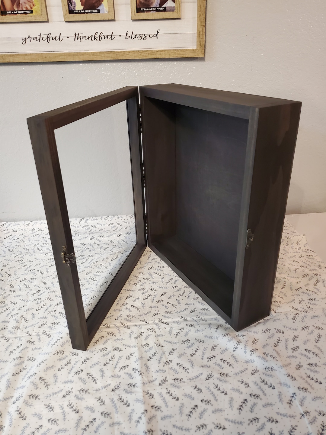 15 X 13 X 4 Wooden Shadow Box / Hinged Glass Lid / Display Case Box ...