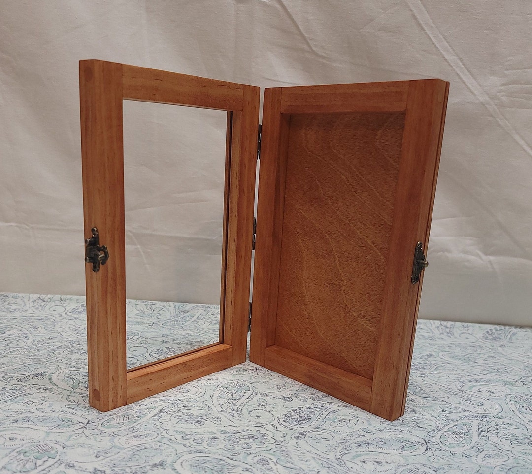 4 X 7 X 3/4 Wooden Shadow Box / Hinged Glass Lid / Display Case Box ...